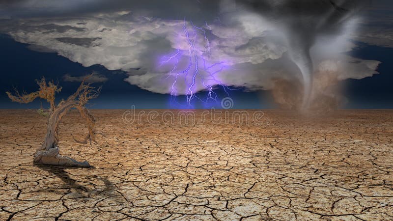 Storm rages in desert stock illustration. Illustration of drought ...
