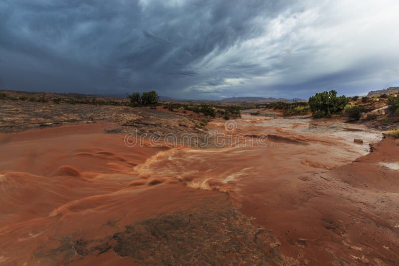 Storm, Rain and Flash Flood in American Desert Stock Image - Image of ...
