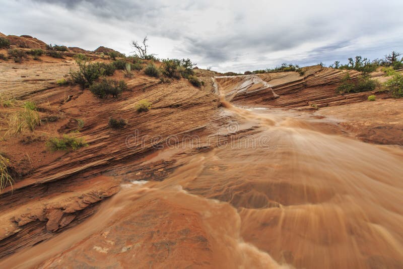 Storm, Rain and Flash Flood in American Desert Stock Image - Image of ...