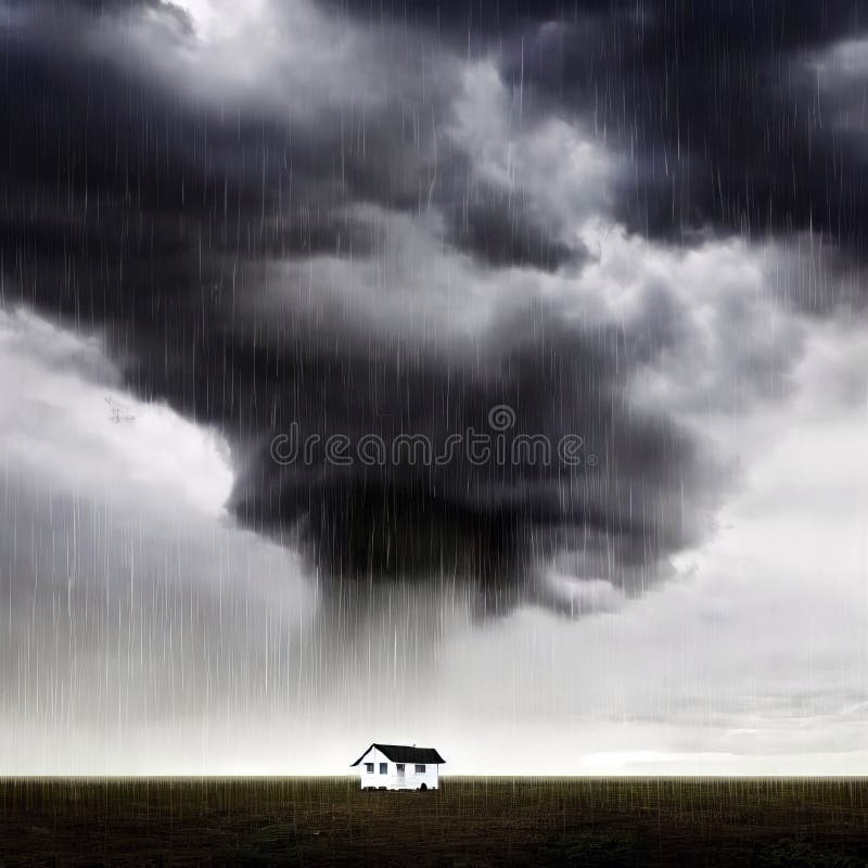 Storm with Rain Over a Lone House Stock Illustration - Illustration of ...