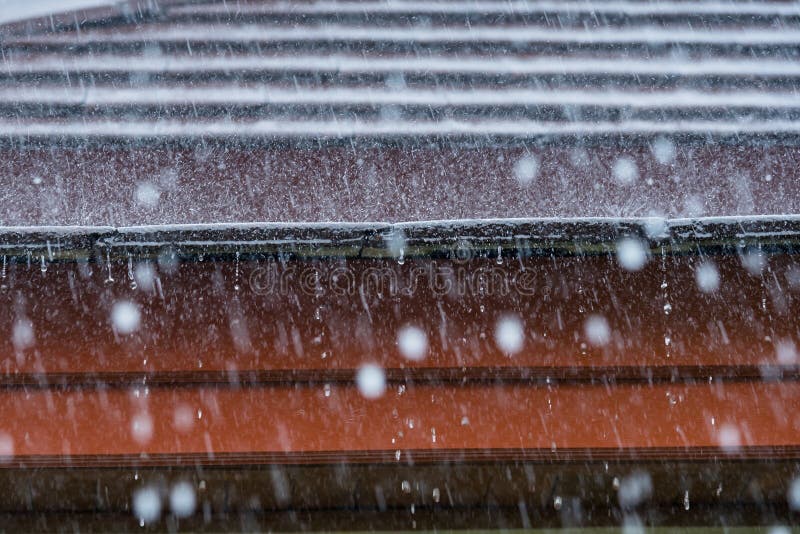 Storm Rain on the Roof of the House. Stock Image - Image of cold, house ...