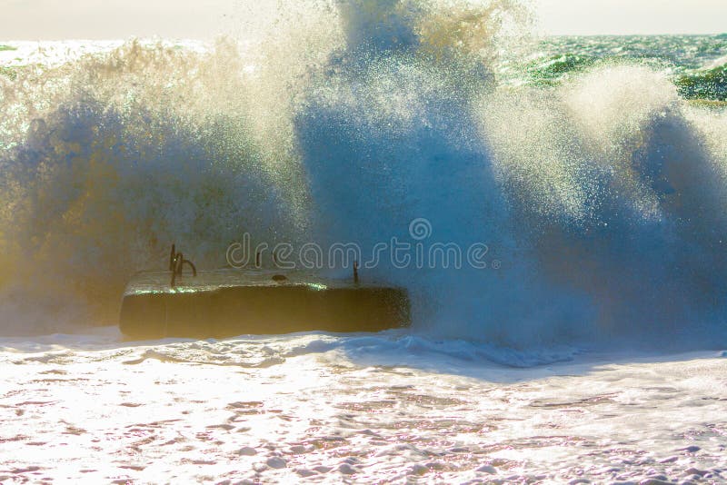 Storm on the Sea. Large Waves and Splashes of Water Stock Photo - Image ...