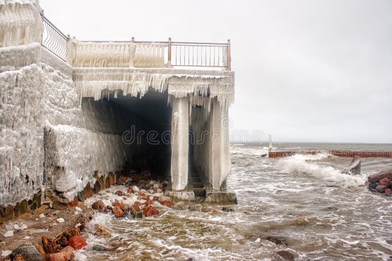 Storm at sea in winter stock photo. Image of frost, gloomy - 86808276