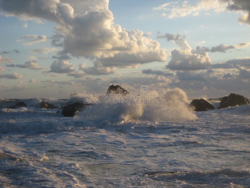 Storm on the Seashore, Clouds and Sea with High Waves and Sea Foam in ...
