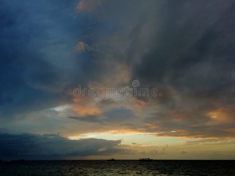 Storm Sky Over Atlantic Ocean at Sunset Clouds and Rain Stock Image ...