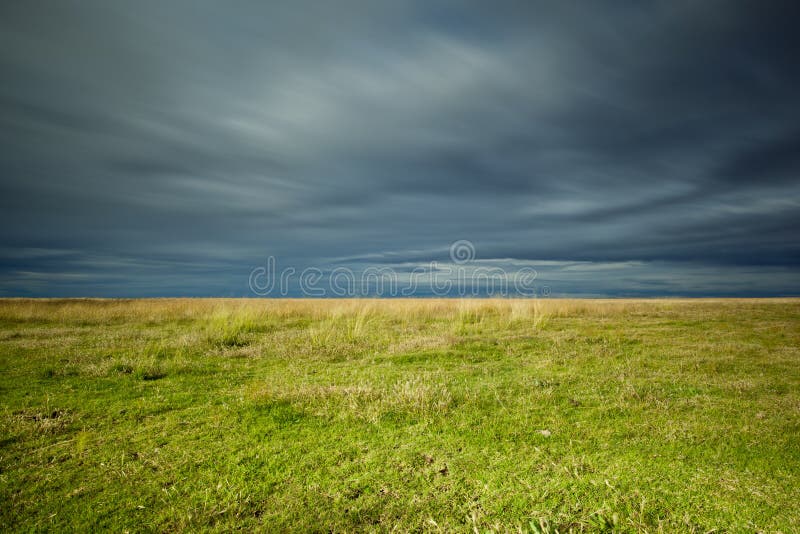 Storm Clouds Above Field of Green Grass Stock Photo - Image of ...
