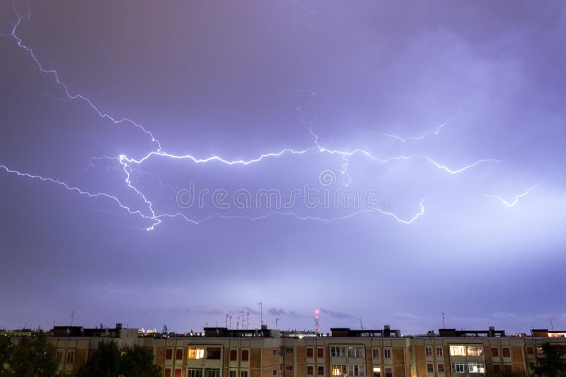 Storm with Some Lightning Strike Stock Photo - Image of energy ...