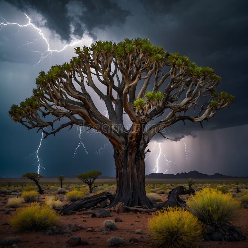 Storm of Strength: Quiver Tree Facing Lightning and Gale-Force Winds ...