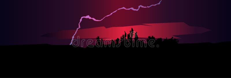 Storm at Sunset with Lightning Stock Vector - Illustration of blue ...