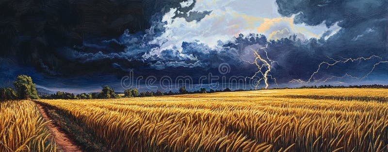 Storm Thunder and Lightning Over Fields, Drawing Sketch Hyper Realistic ...