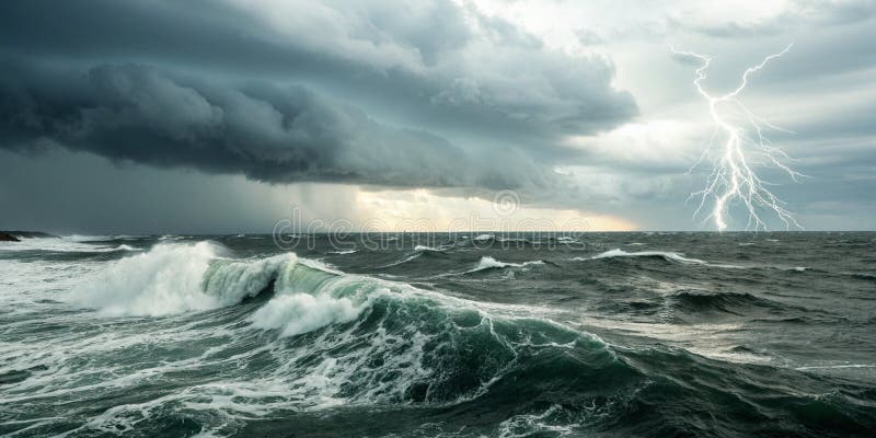 Storm and Thunder on the Sea Stock Illustration - Illustration of ...