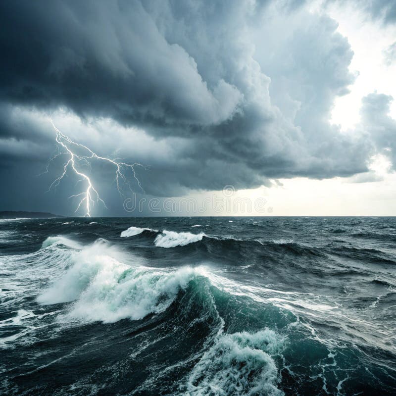 Storm and Thunder on the Sea Stock Illustration - Illustration of ...