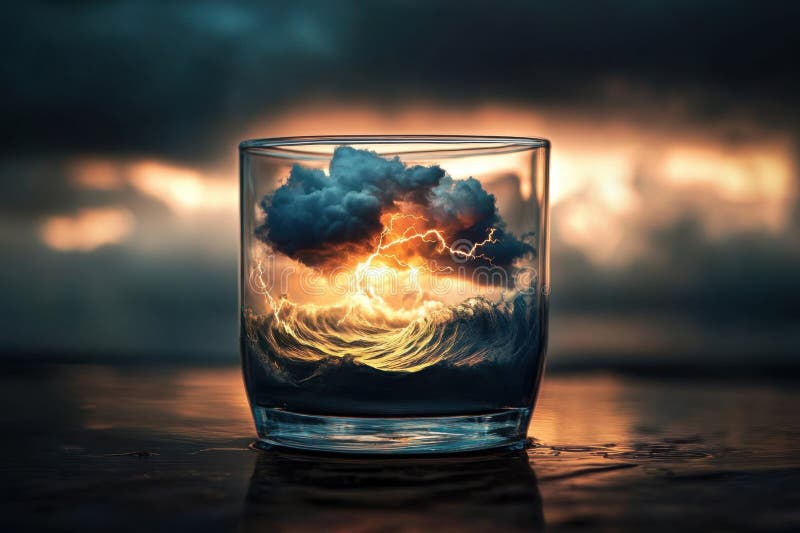 Storm Trapped in Glass with Lightning Striking Ocean Waves at Sunset ...