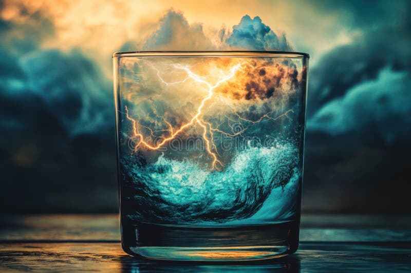 Storm Trapped in Glass with Lightning Striking Ocean Waves Stock Photo ...