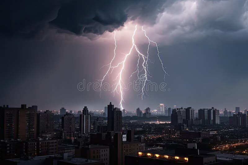 Storm with Visible Rain Pouring Down on a City, Generative AI Stock ...