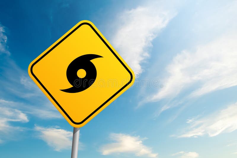 Storm Warning Sign with Blue Sky and Cloud Background Stock Photo ...