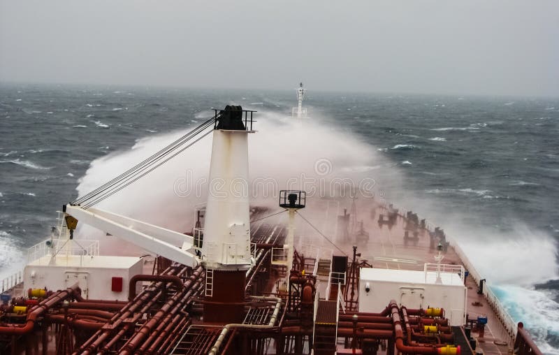 A Storm Wave Breaks on Board a Tanker Stock Photo - Image of storm ...
