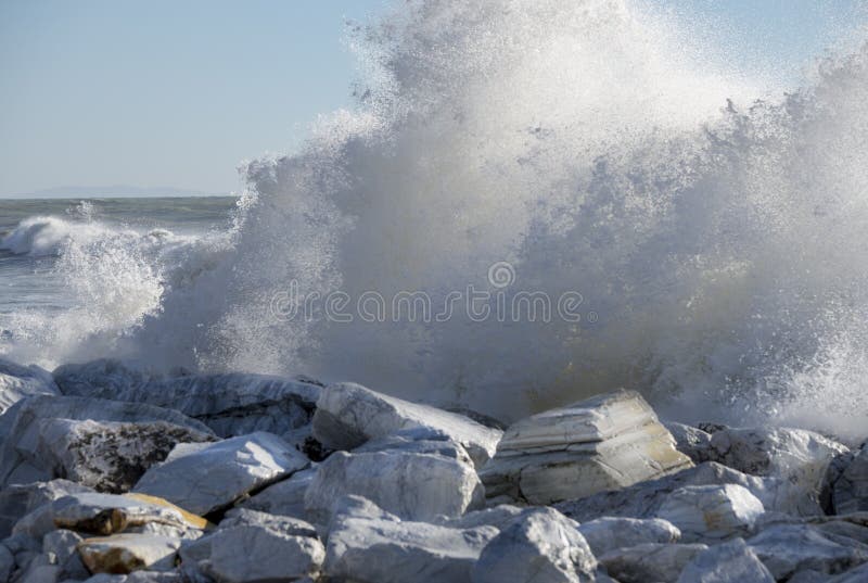 Storm with Waves Crashing on the Rocks Stock Image - Image of beach ...