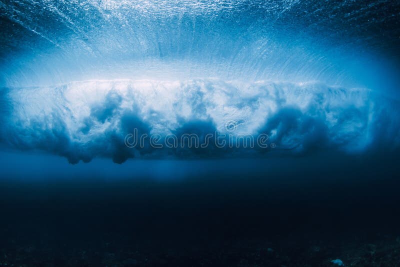 Storm Wave Underwater. Blue Ocean in Underwater. Surfing Barrel Wave ...
