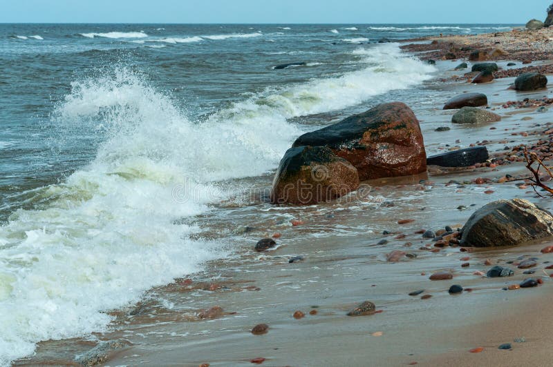 Storm Waves Beat on the Shore, Sea Waves Beat on Rocks Stock Photo ...