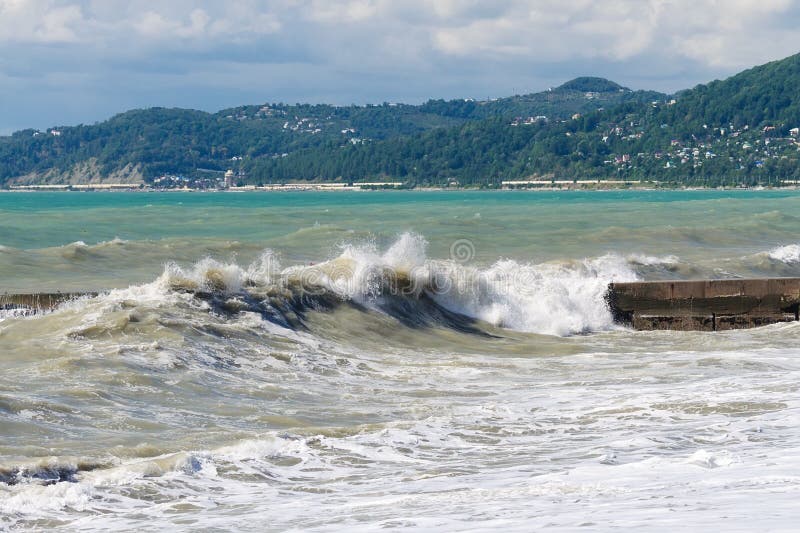 Storm Waves on the Sea Shallows Stock Image - Image of spray, white ...