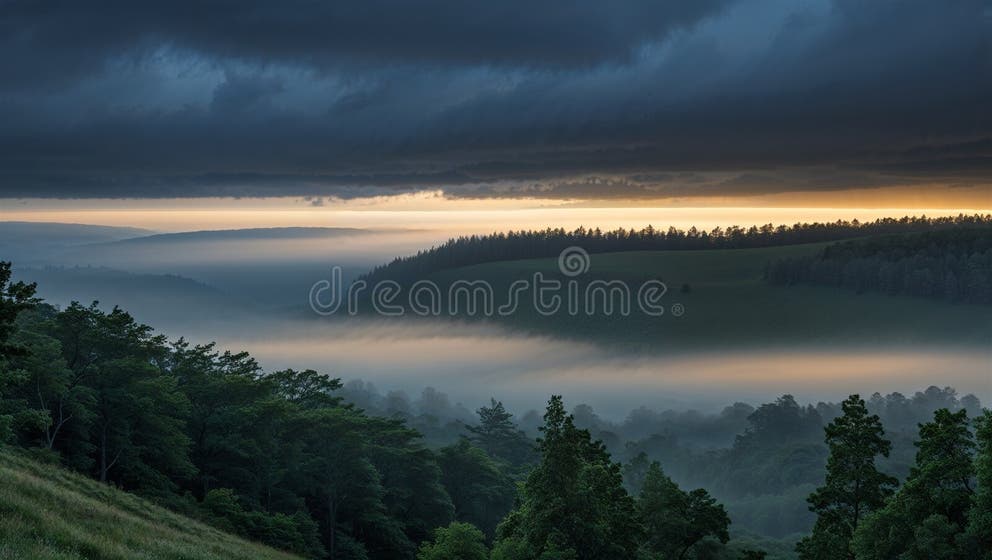 Stormlight Catching Smooth Ridgeline Above Tree Line with Glowing Mist ...