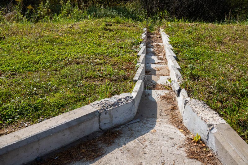 Stormwater Concrete Step Sewer .Rain Runoff Goes Down from the Road ...
