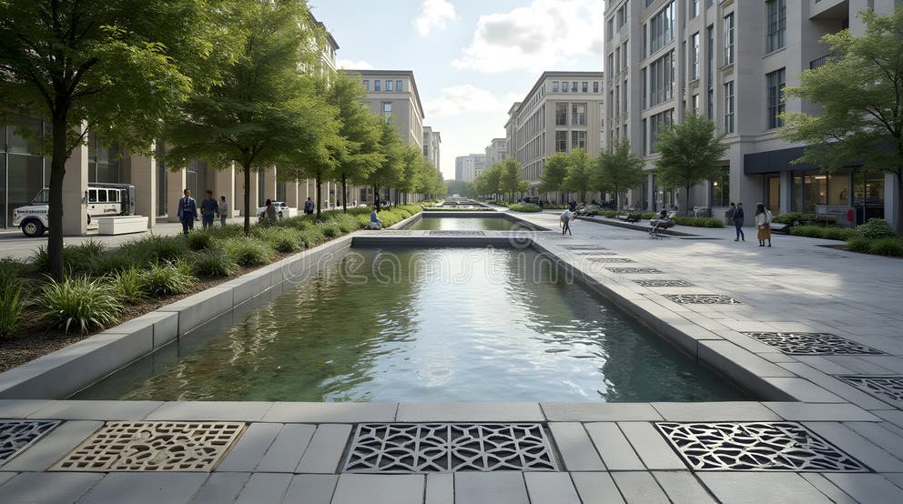 Stormwater Plaza Where Decorative Grates, AI Generated Image Stock ...