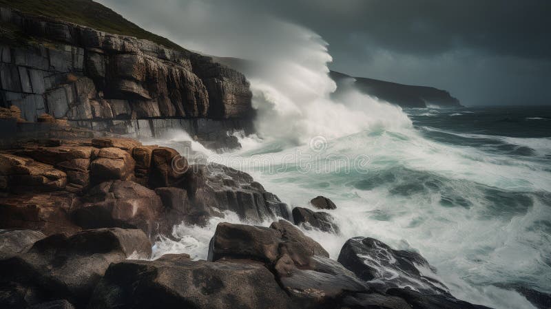 Stormy Atlantic Ocean at the Faroe Islands. Toned Stock Illustration ...