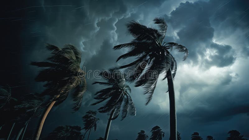 Stormy Blue Palm Tree Scene Stock Illustration - Illustration of ...