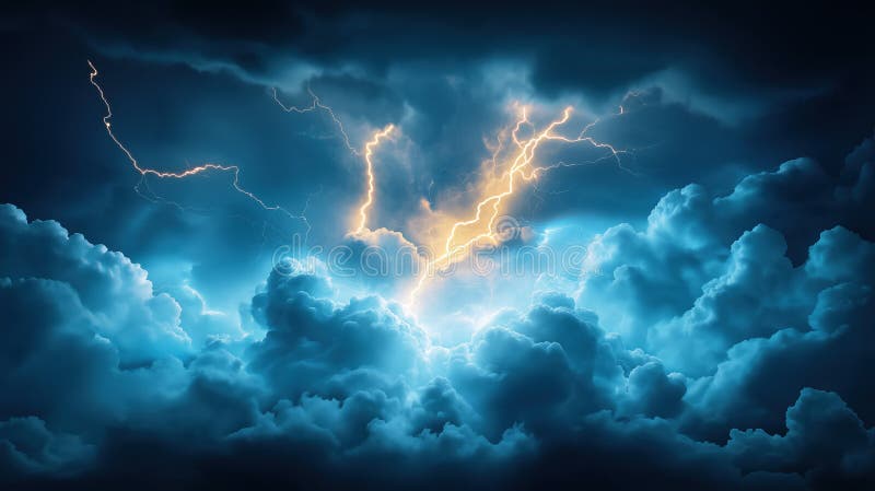 Stormy Clouds Illuminated by Striking Lightning in Night Sky Stock ...