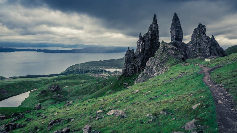 Stormy Clouds Over Old Man of Storr in Scotland Stock Image - Image of ...