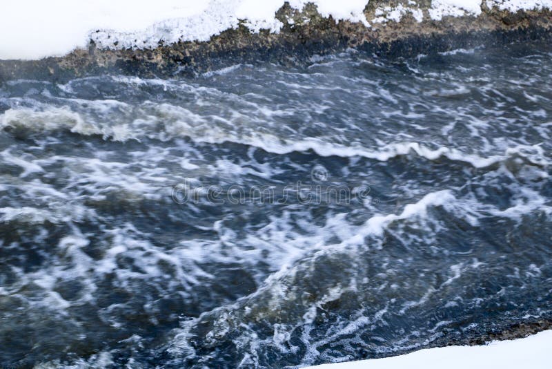 Stormy Creek. Wave and Foam in the Flow. Splashes, Bubbles, Waves ...