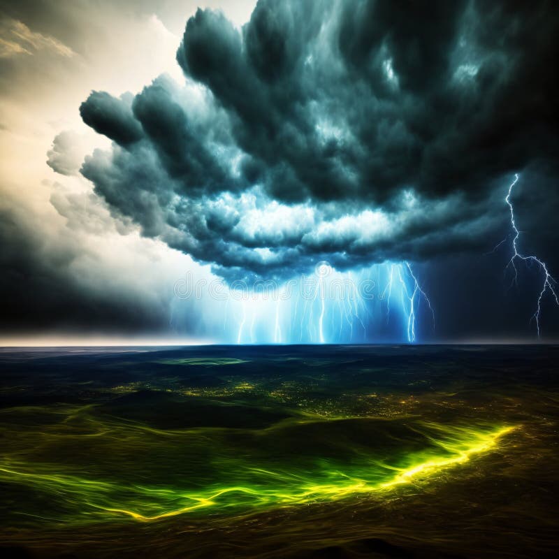 A Stormy Dark Sky with Black Clouds and Sparkling Lightning from Behind ...