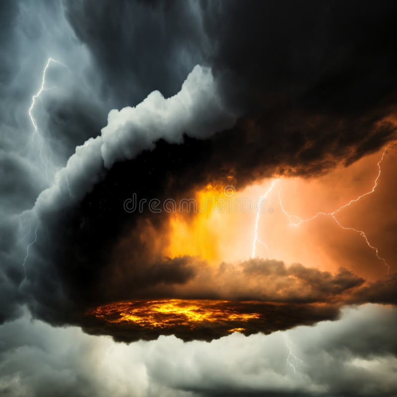 A Stormy Dark Sky with Black Clouds and Sparkling Lightning from Behind ...