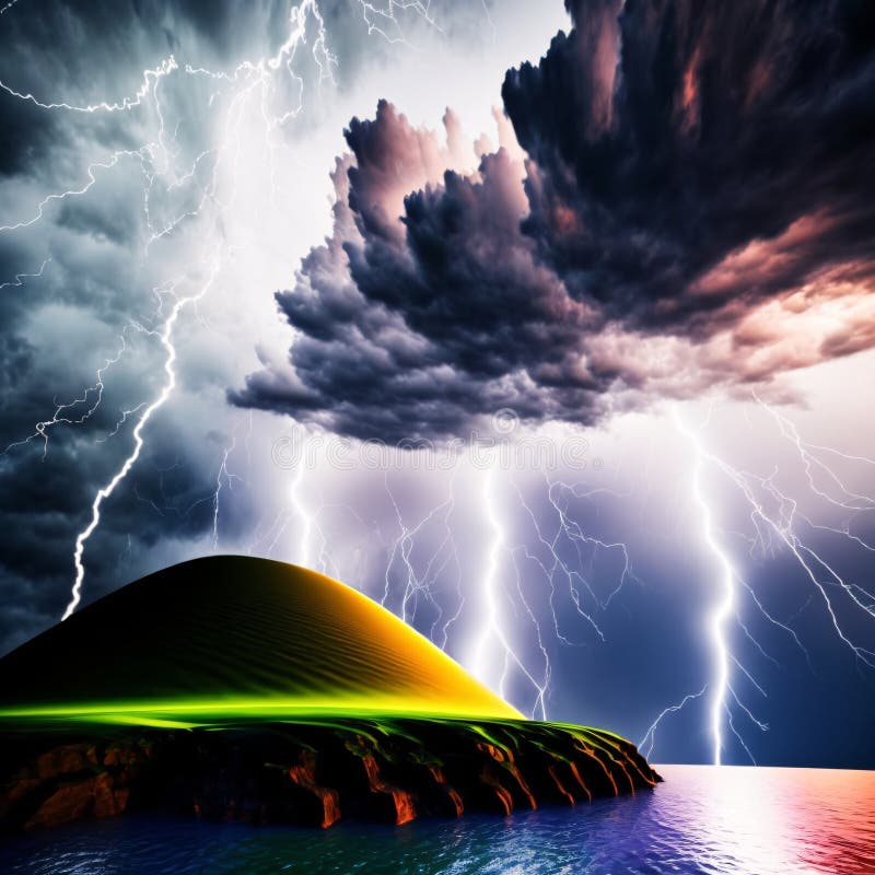 A Stormy Dark Sky with Black Clouds and Sparkling Lightning from Behind ...