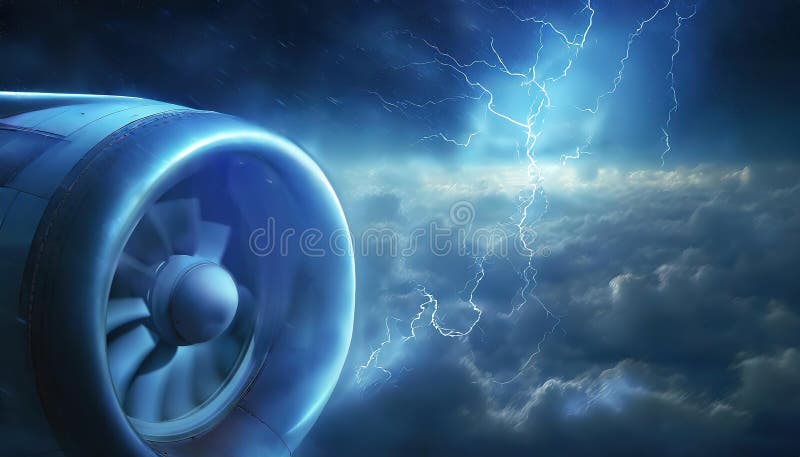 A Stormy Flight Captured with an Airplane Engine Flying Amid Dark ...