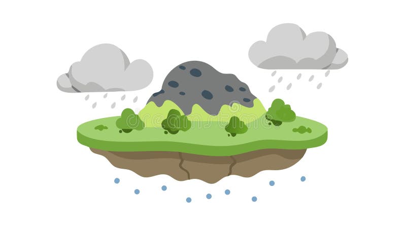 Stormy Floating Island, Environmental Instability, Vector Design ...