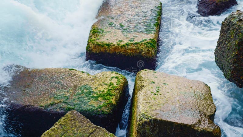 Stormy and Foamy Waves Breaking Stones. Stock Image - Image of rock ...