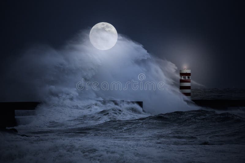 Stormy Full Moon Night at Sea Stock Image - Image of house, night: 73279469