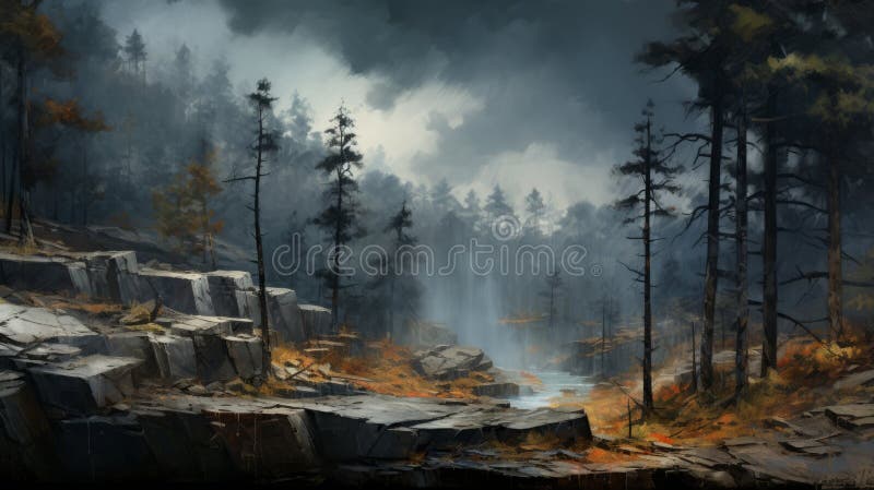 Stormy Landscape: a Dark and Eerily Realistic Scene of Rocks and Trees ...
