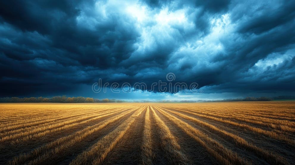Stormy Landscape, Dramatic Lighting and Dark Storm Clouds Rolling Over ...