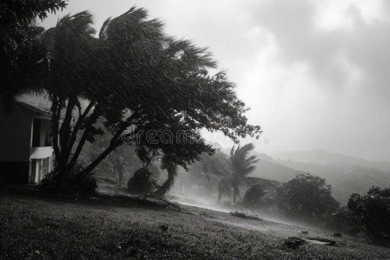 Stormy Landscape with Strong Winds and Rain in a Rural Setting Stock ...