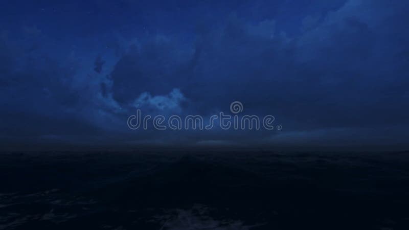 Stormy Night Thunder and Lightning Over a Barren Landscape with a ...