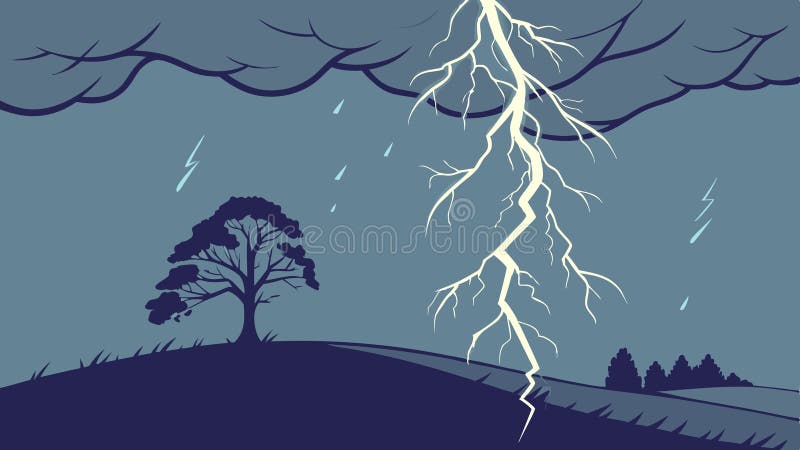 Stormy Night Tree Lightning Rain Vector Art, Vector Design Generative ...