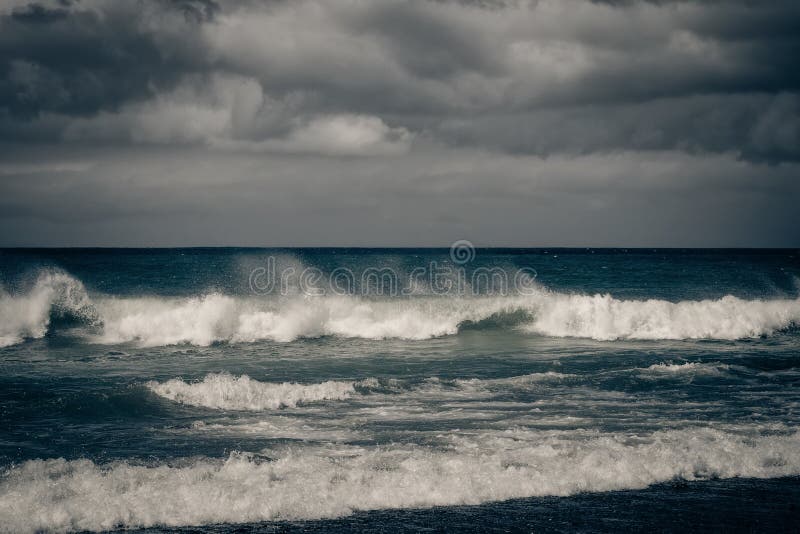 Stormy Ocean with Rainy Clouds Stock Image - Image of hurricane, ocean ...