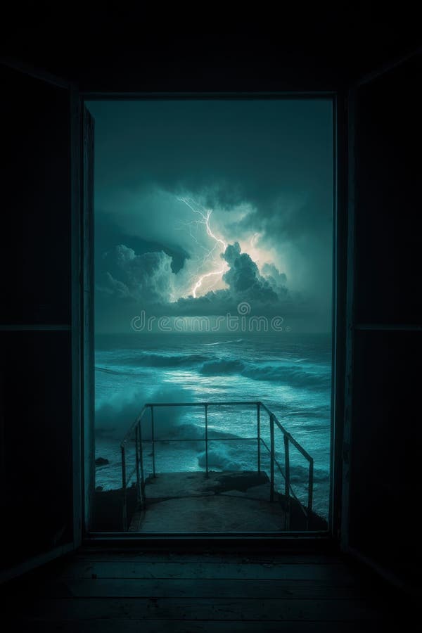 Stormy Ocean View from a Window - Dramatic Nature Scene Stock ...