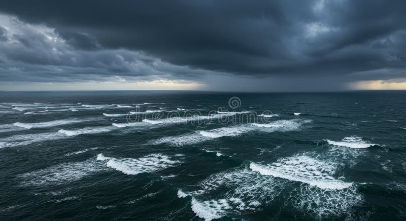 Stormy Ocean Waves Under Dark Clouds Dramatic View of Ocean Waves ...