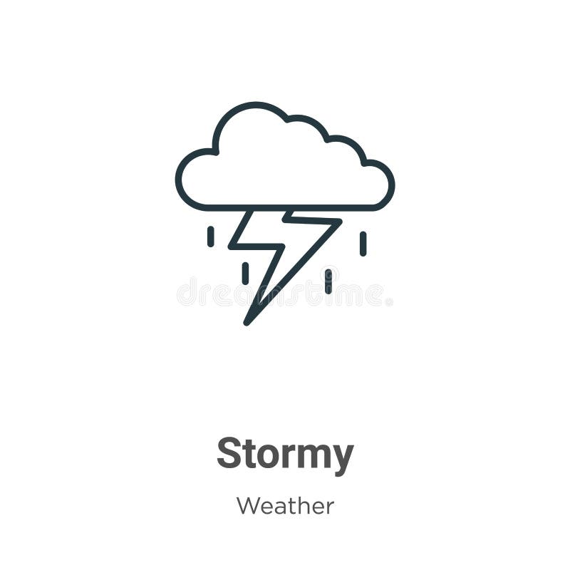 Stormy Outline Vector Icon. Thin Line Black Stormy Icon, Flat Vector ...