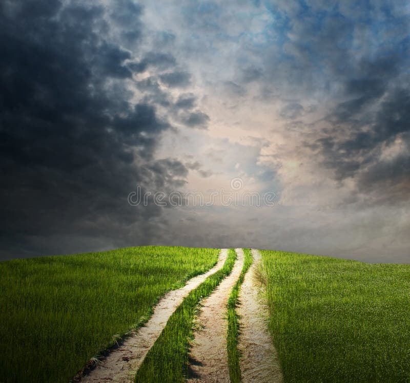 Dirt Road through the Prairie in Storm Stock Image - Image of stormy ...